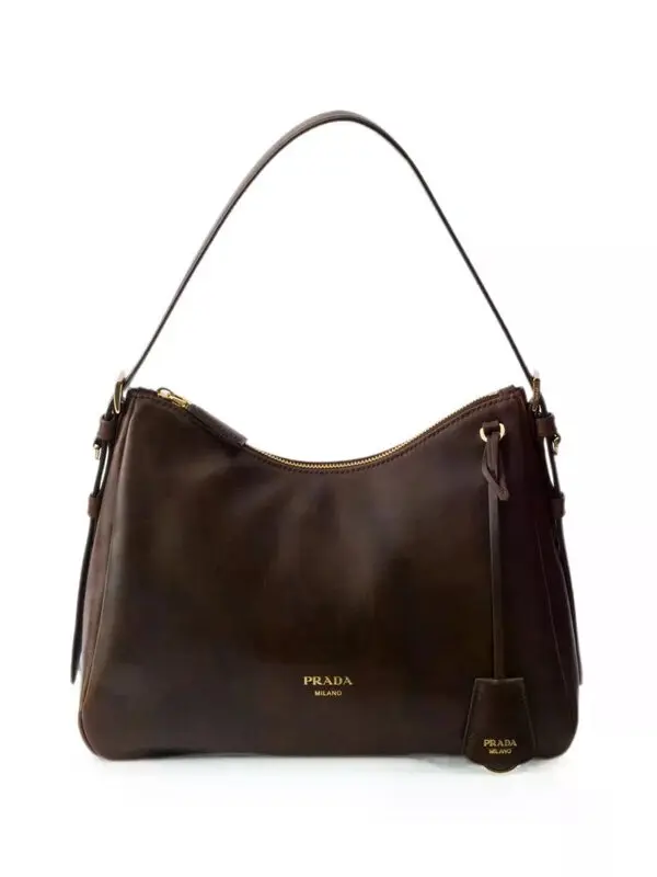 Prada Aimée Medium Leather Shoulder Bag - Brown