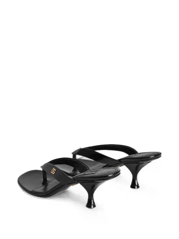 Dolce & Gabbana Patent Leather Thong Heeled Sandals - Black