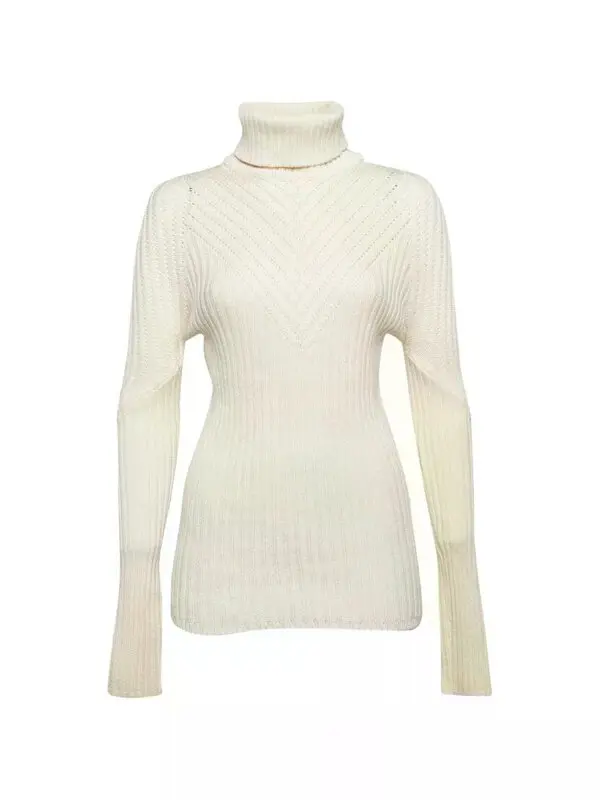Versace Ribbed Knit Roll Neck Sweater - Neutrals