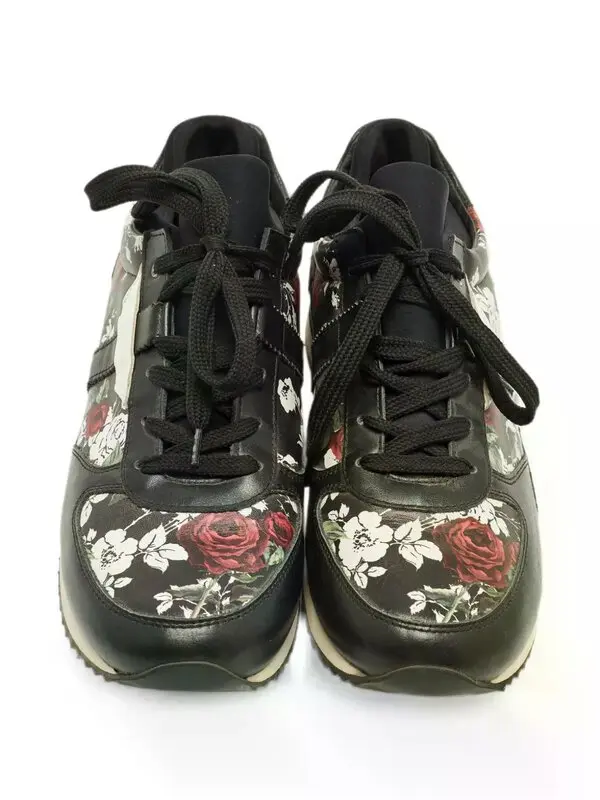 Dolce & Gabbana Leather Floral Print Lace-up Sneakers