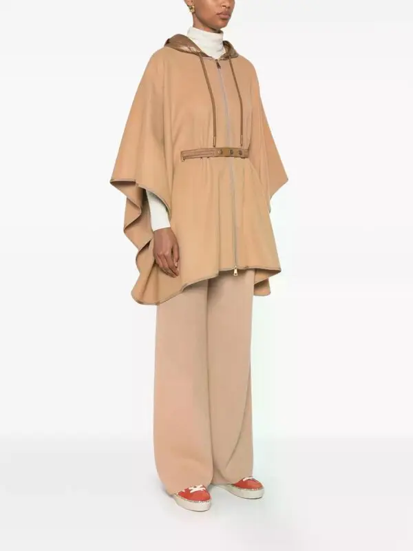 Moncler Belted Hooded Cape - Neutrals