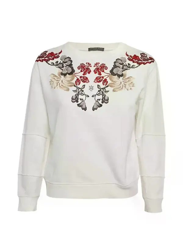 Alexander McQueen Floral Embroidered Cotton Sweatshirt - Neutrals