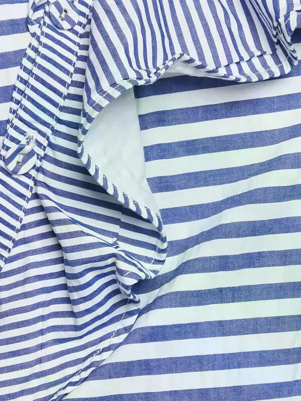 SELF-PORTRAIT Striped Frilled Off-the-shoulder Top - Blue