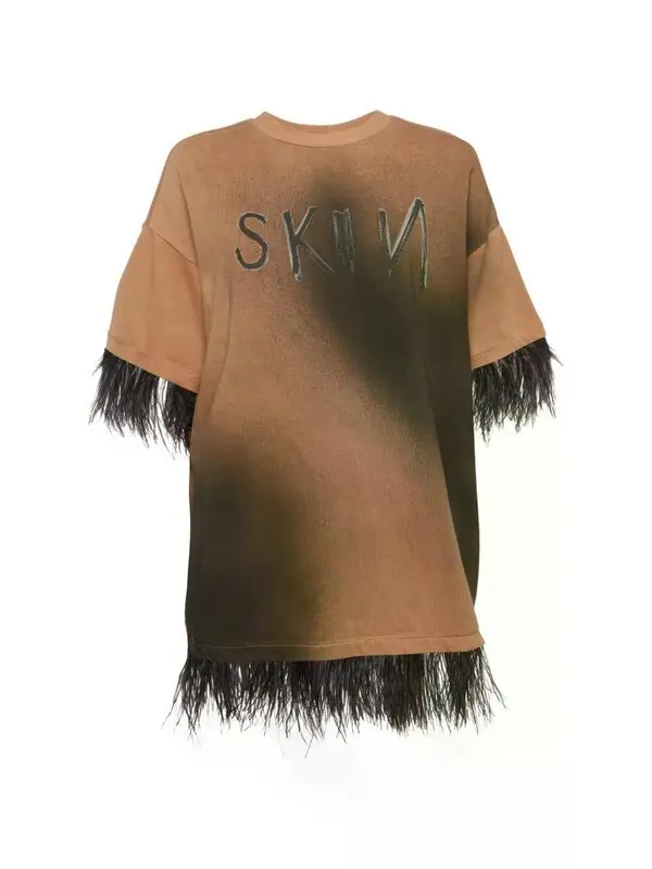 Roberto Cavalli Feather Trimmed T-shirt - Neutrals