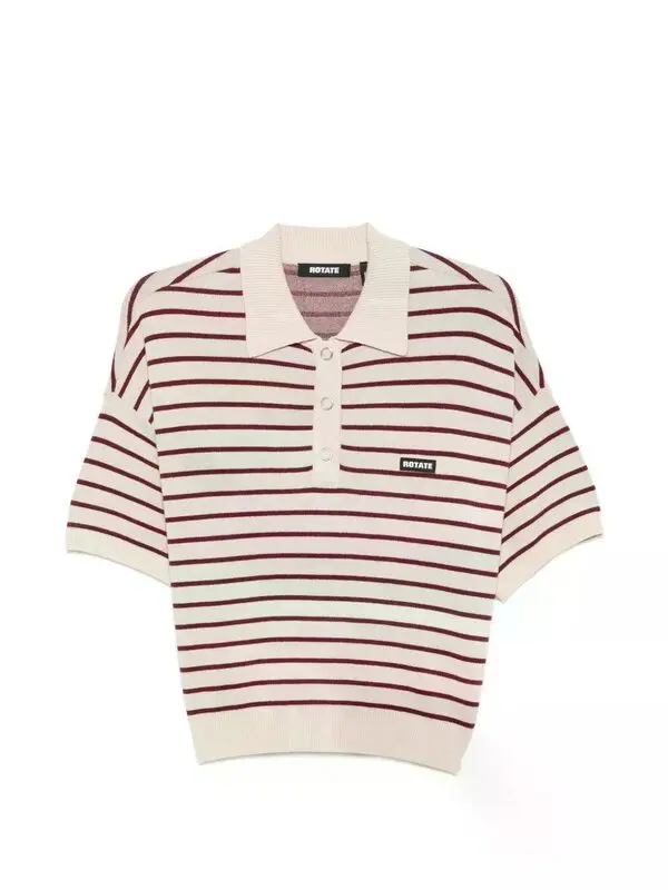 ROTATE BY BIRGER CHRISTENSEN Striped Short-sleeve Knit Polo - Neutrals