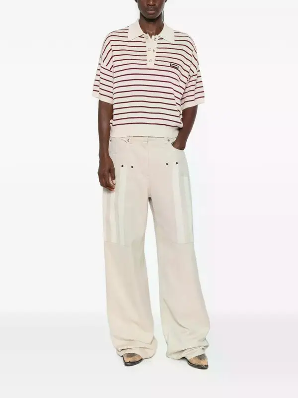 ROTATE BY BIRGER CHRISTENSEN Striped Short-sleeve Knit Polo - Neutrals
