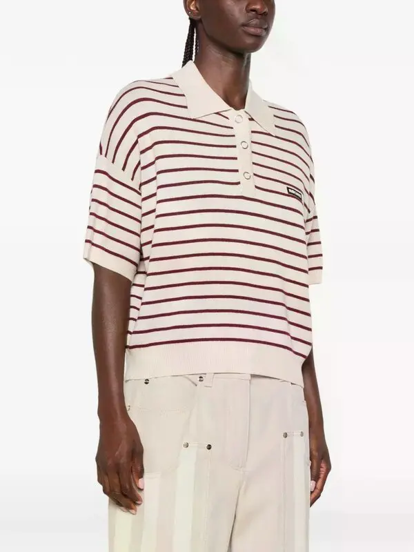 ROTATE BY BIRGER CHRISTENSEN Striped Short-sleeve Knit Polo - Neutrals