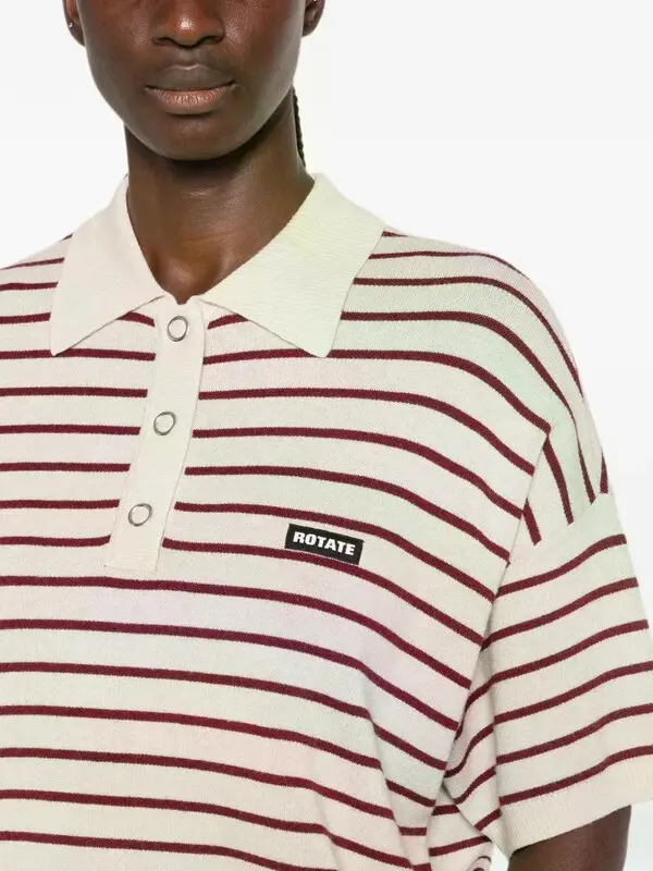 ROTATE BY BIRGER CHRISTENSEN Striped Short-sleeve Knit Polo - Neutrals