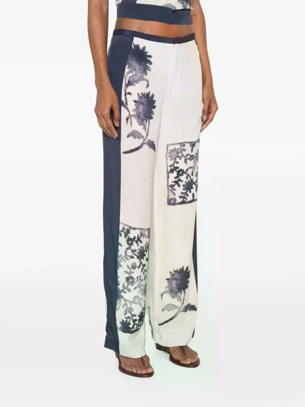 SIR. Floral Patchwork Wide Leg Trousers - Neutrals