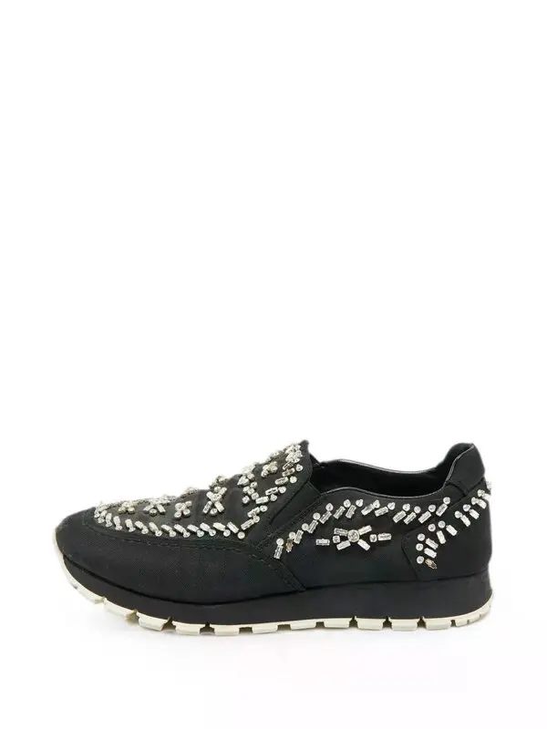 Prada Crystal Embellished Slip-on Sneakers - Black