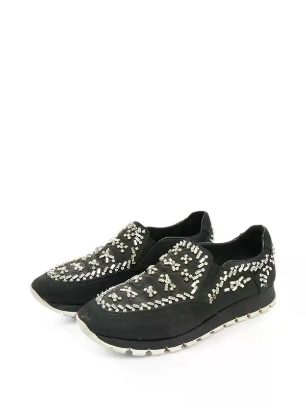 Prada Crystal Embellished Slip-on Sneakers - Black