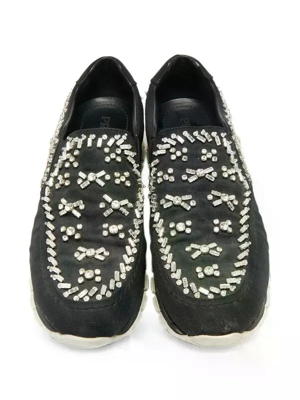 Prada Crystal Embellished Slip-on Sneakers - Black
