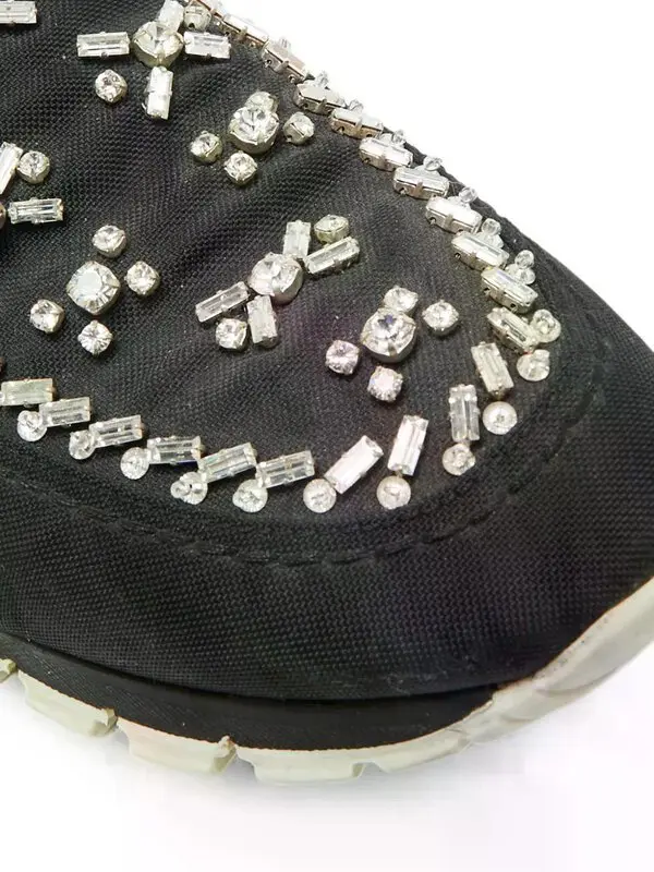 Prada Crystal Embellished Slip-on Sneakers - Black