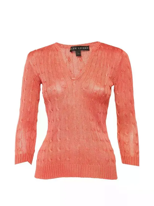 Ralph Lauren Silk Cable Knit V-neck Sweater - Pink