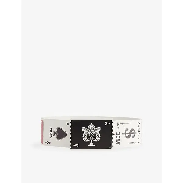 AWGE Cards Motif Leather Belt - White