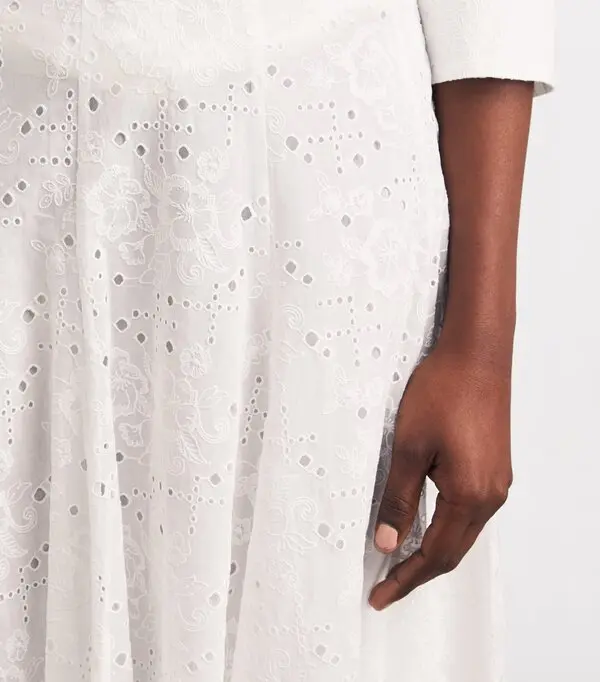 Tory Burch Cotton Eyelet Midi Skirt - White