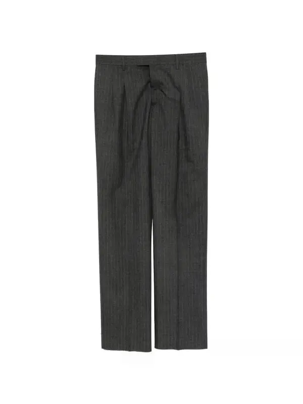 LARDINI Charcoal Pinstripe Pleated Wide Leg Trousers