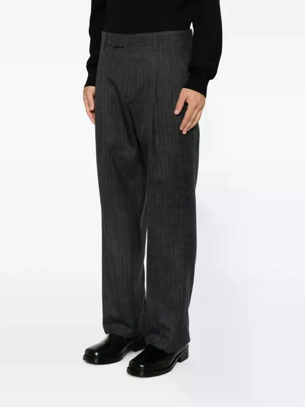 LARDINI Charcoal Pinstripe Pleated Wide Leg Trousers