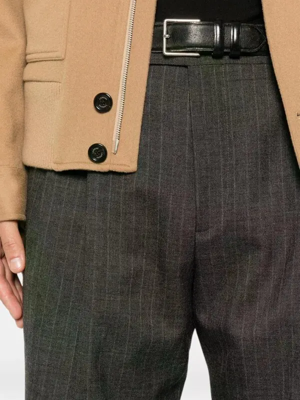 LARDINI Charcoal Pinstripe Pleated Wide Leg Trousers