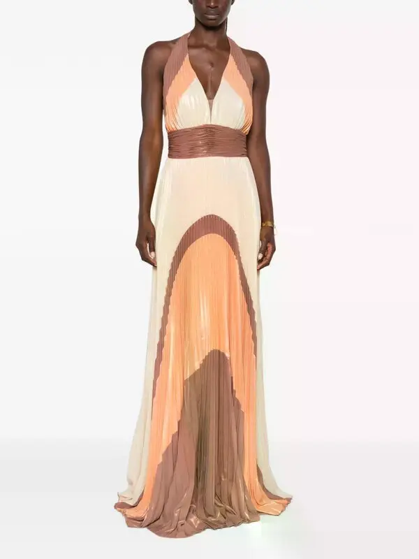 MAESTRI Pleated Halterneck Maxi Dress