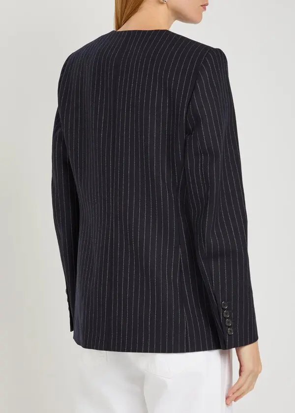 NILI LOTAN Gertrude Pinstriped Wool Jacket - Navy