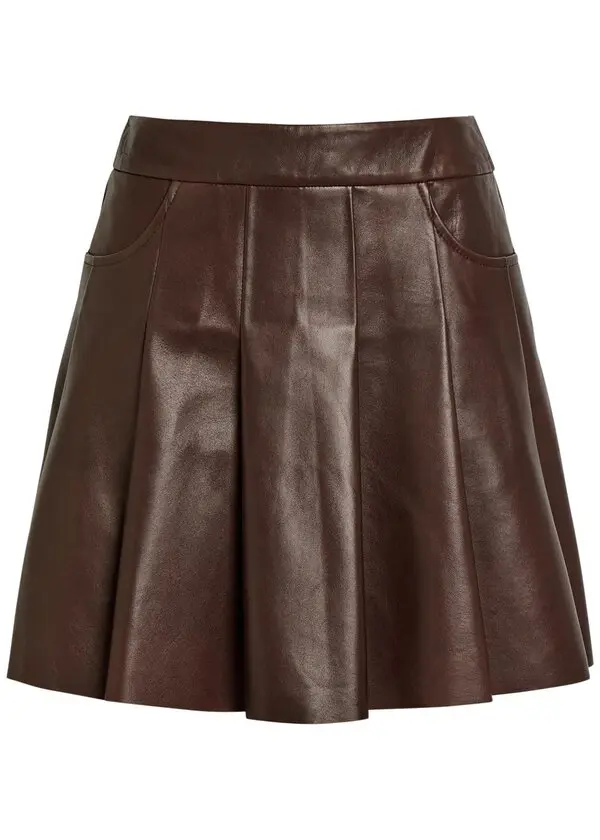 Nour Hammour Pleated Leather Mini Skirt