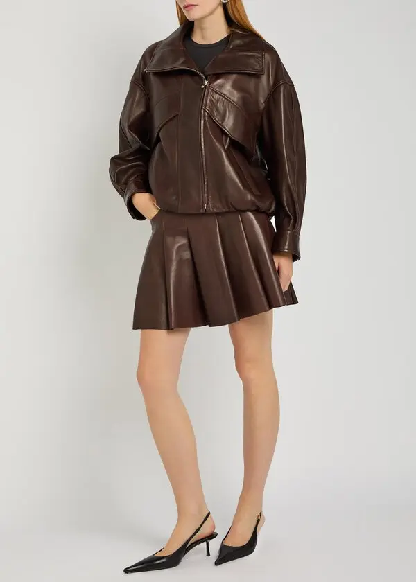 Nour Hammour Pleated Leather Mini Skirt
