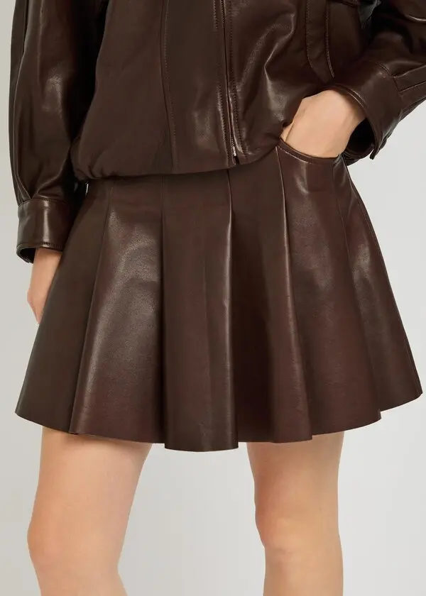 Nour Hammour Pleated Leather Mini Skirt