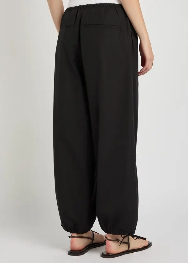 TOTEME Drawstring Barrel-leg Cotton Trousers - Black