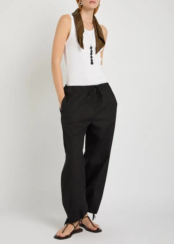 TOTEME Drawstring Barrel-leg Cotton Trousers - Black