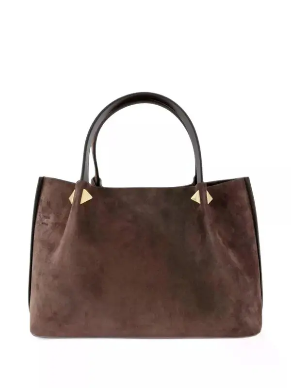 Valentino Garavani Small Shopping Bag In Suede With Maxi Studs - Brown