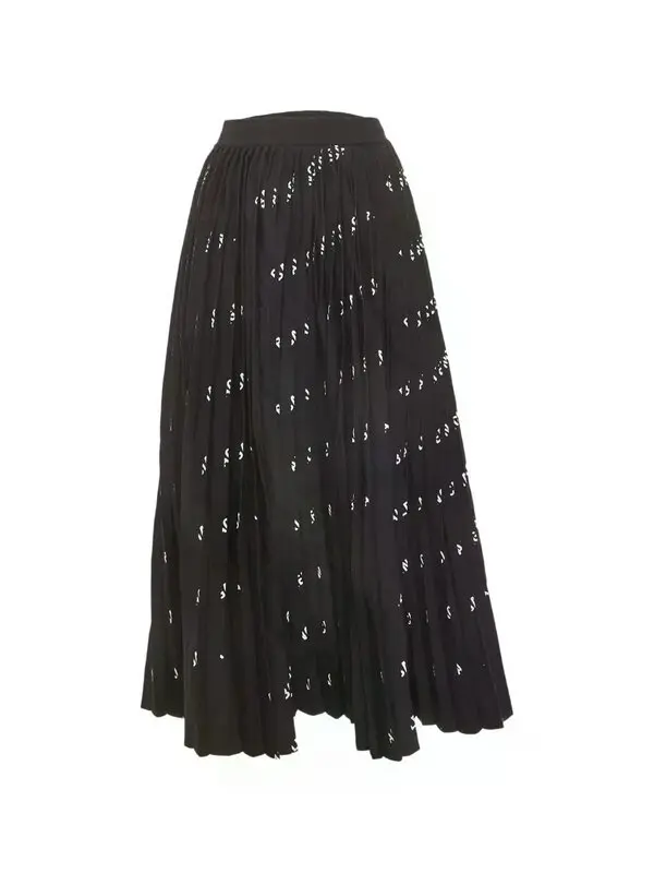 Balenciaga Logo Print Pleated Midi Skirt - Black