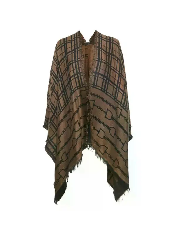Elisabetta Franchi Jacquard Frayed Knit Cape - Brown