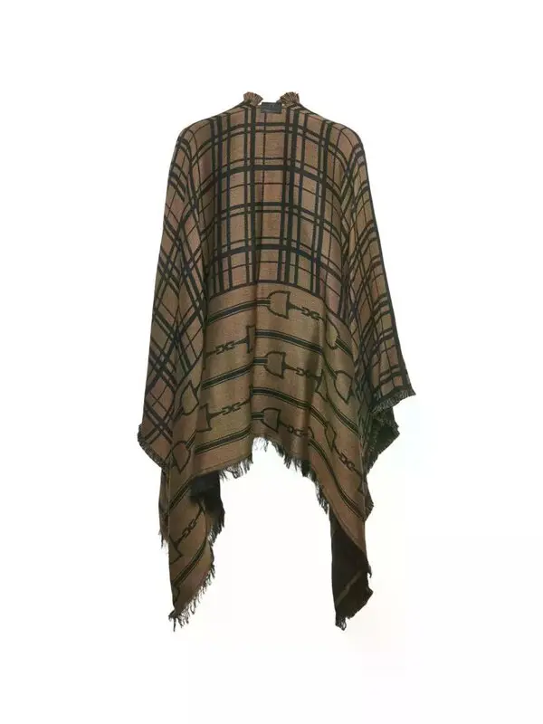 Elisabetta Franchi Jacquard Frayed Knit Cape