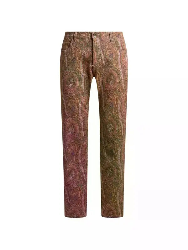 Etro Straight-leg Cotton Denim Jeans With Arnica Motif - Brown
