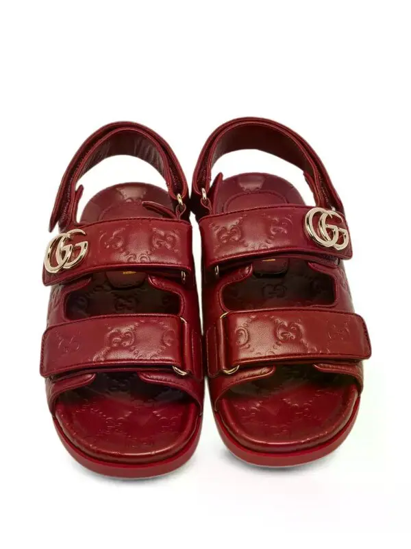 Gucci Double-g Embossed Leather Flat Sandals