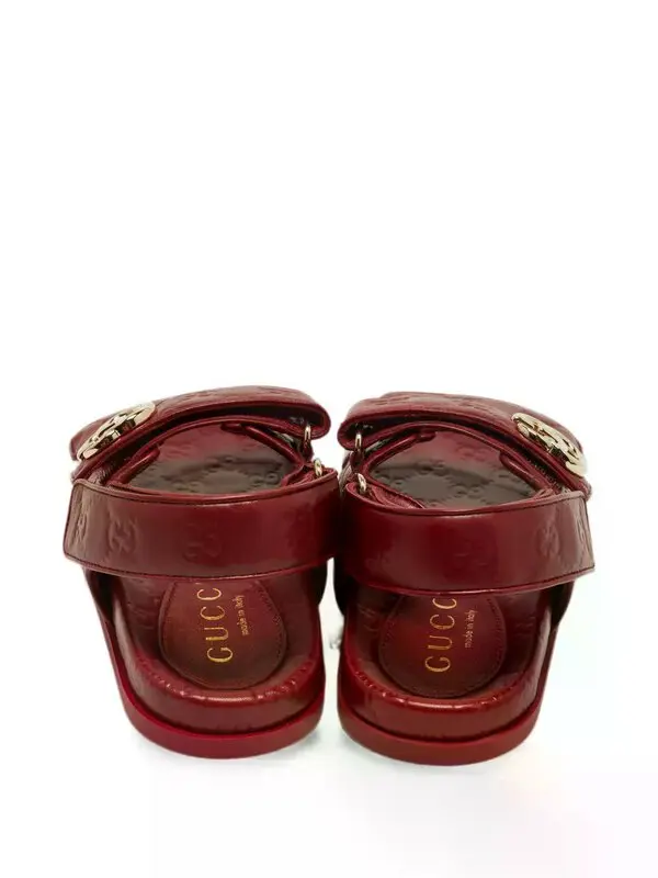 Gucci Double-g Embossed Leather Flat Sandals