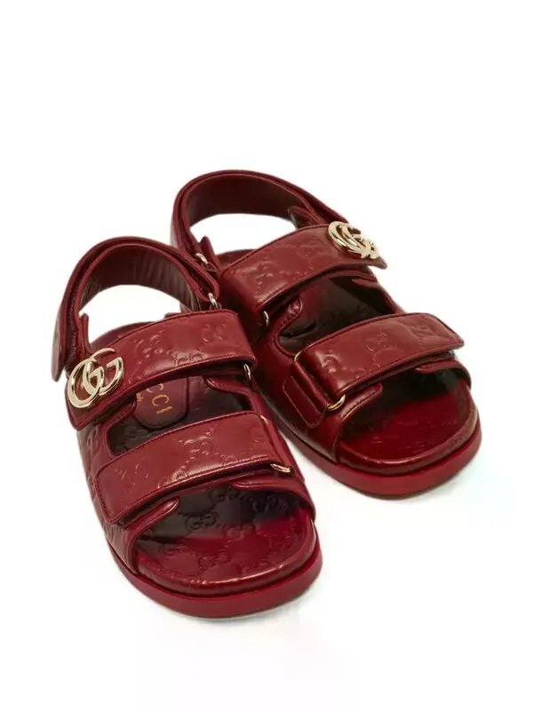 Gucci Double-g Embossed Leather Flat Sandals