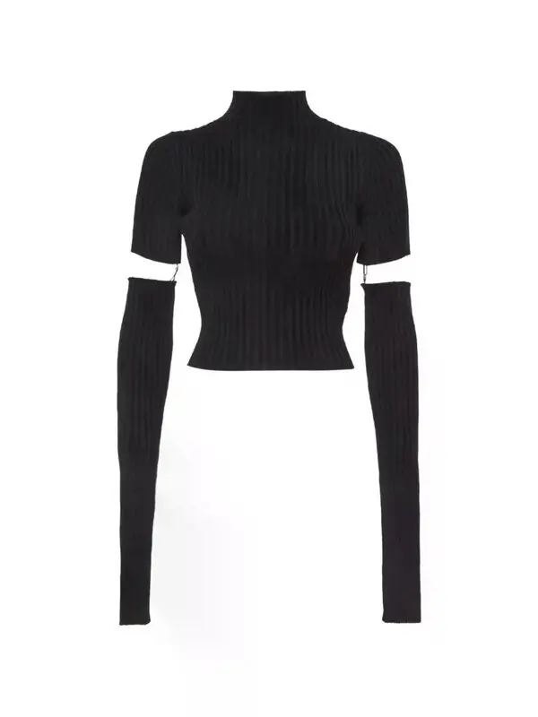Balenciaga Rib Knit Cut-out Sleeve High Neck Long Sleeve Sweater