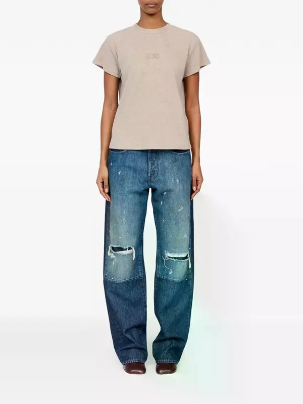 MAISON MARGIELA Wool-blend Rib-jersey T-shirt With Numeric Artwork - Neutrals