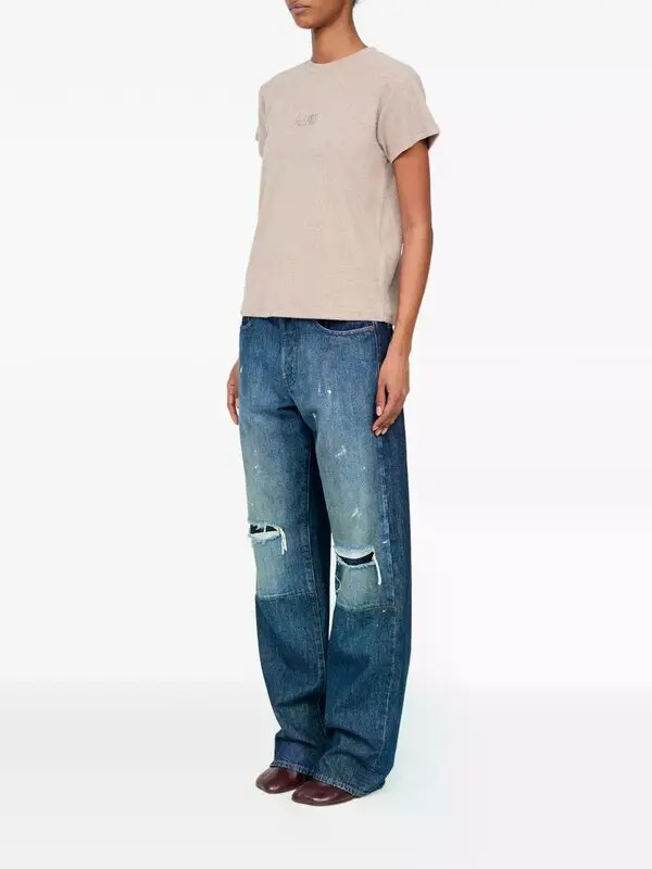 MAISON MARGIELA Wool-blend Rib-jersey T-shirt With Numeric Artwork - Neutrals