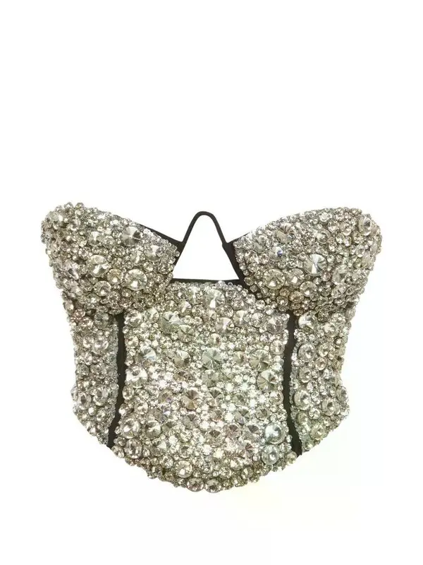AREA Crystal-embellished Corset Top - Black