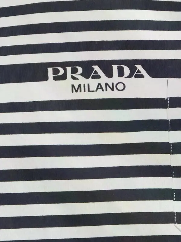 Prada Striped Logo Print Cotton T-shirt