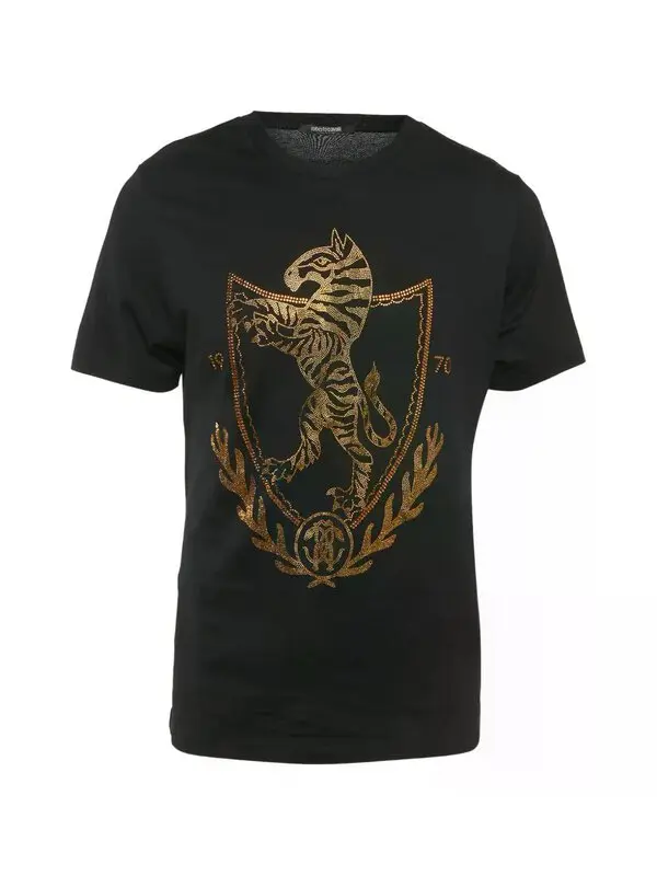 Roberto Cavalli Crest Crystal-embellished T-shirt - Black