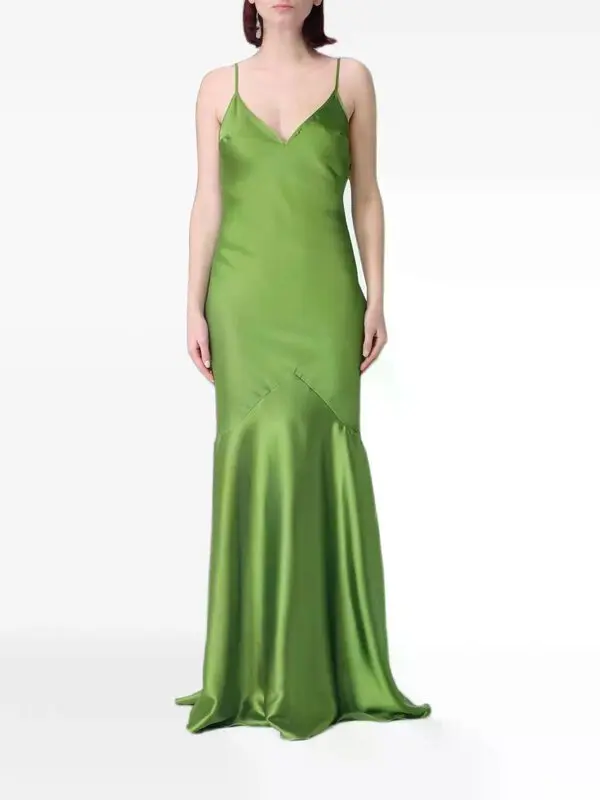 Elisabetta Franchi Satin Maxi Dress - Green