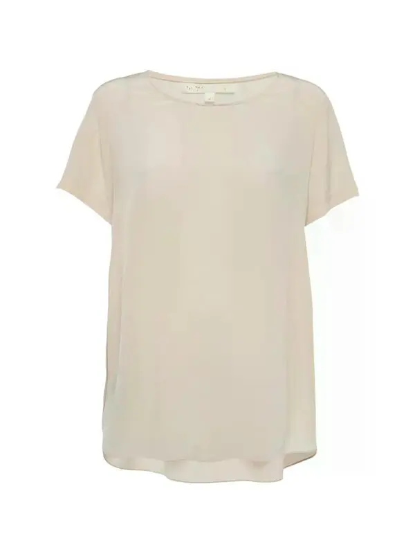 Maje Beige Silk Crew Neck Short Sleeve Blouse