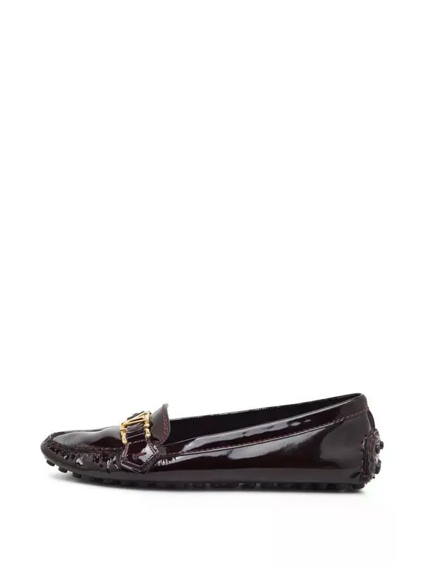 LOUIS VUITTON Burgundy Patent Leather Oxford Ballet Flats With Gold-tone Plaque