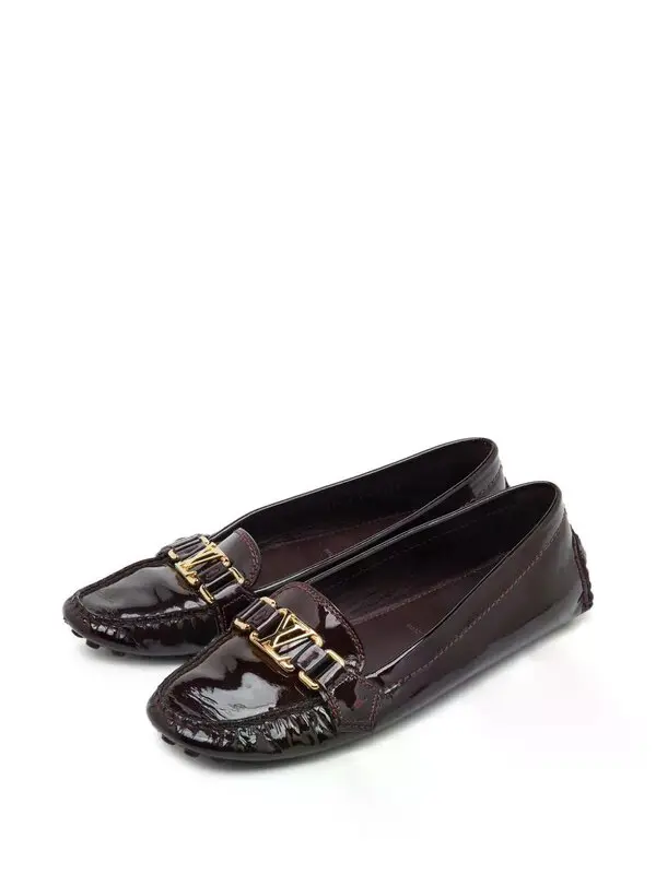 LOUIS VUITTON Burgundy Patent Leather Oxford Ballet Flats With Gold-tone Plaque