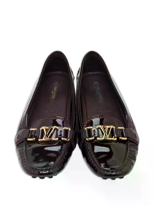LOUIS VUITTON Burgundy Patent Leather Oxford Ballet Flats With Gold-tone Plaque