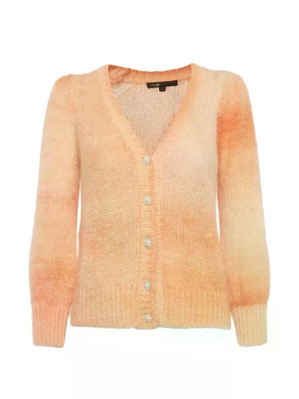 Maje Button-down V-neck Cardigan With Faux-pearl Embellishment